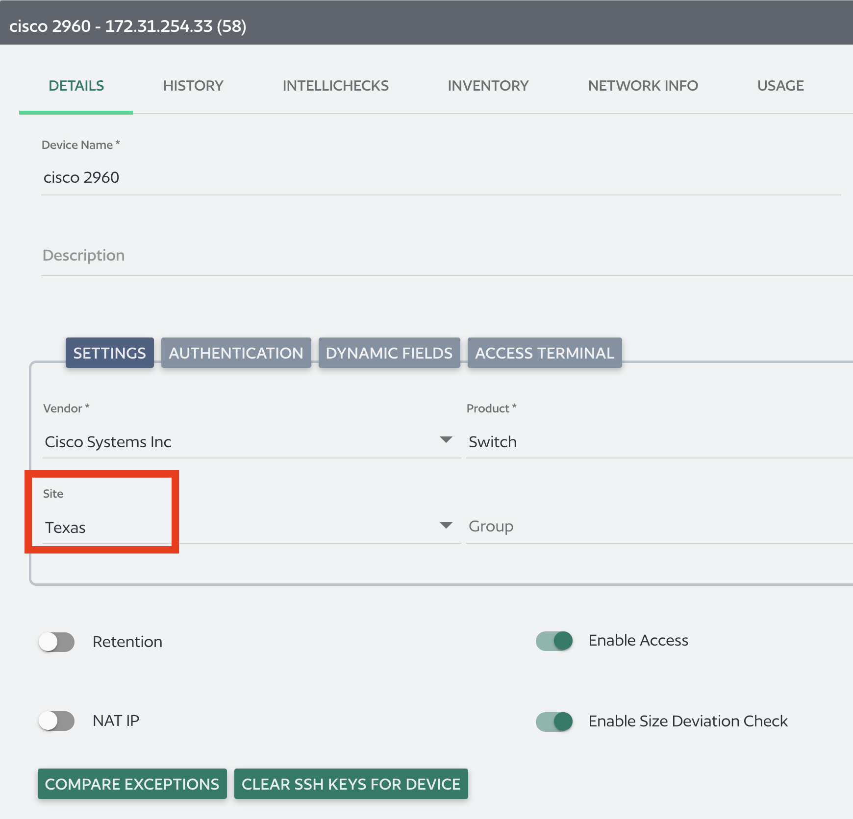 Limiting device access to specific users via a Site.