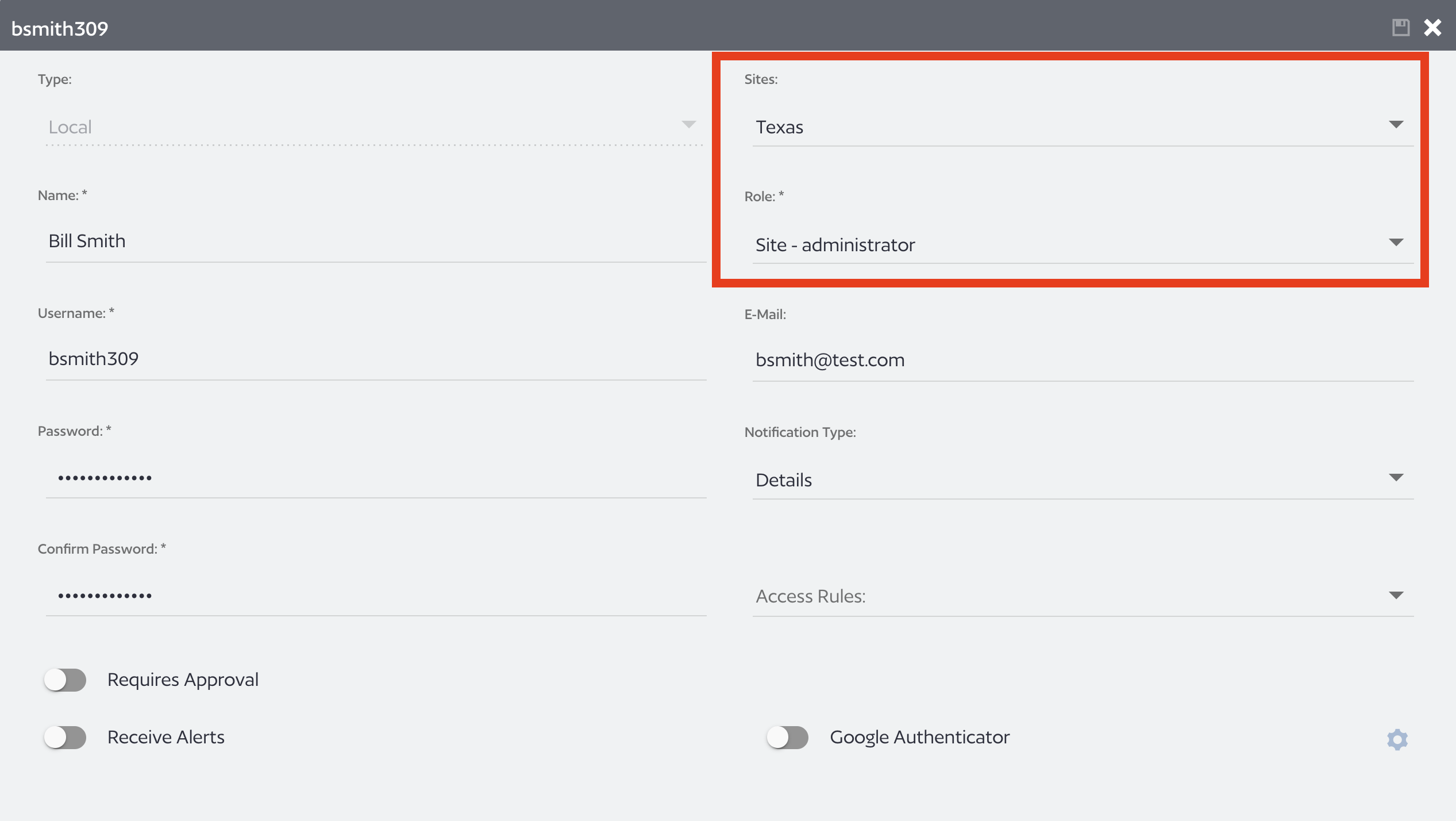 Limiting device access to specific users via a Site.