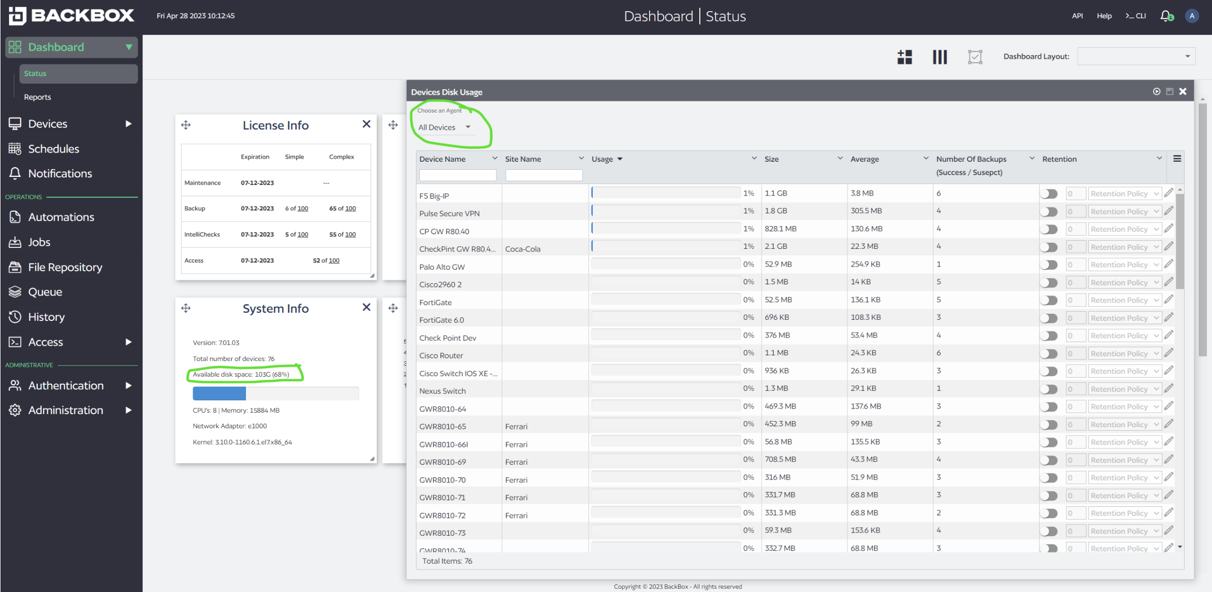 BackBox Low Disk Space Alert: Freeing up space